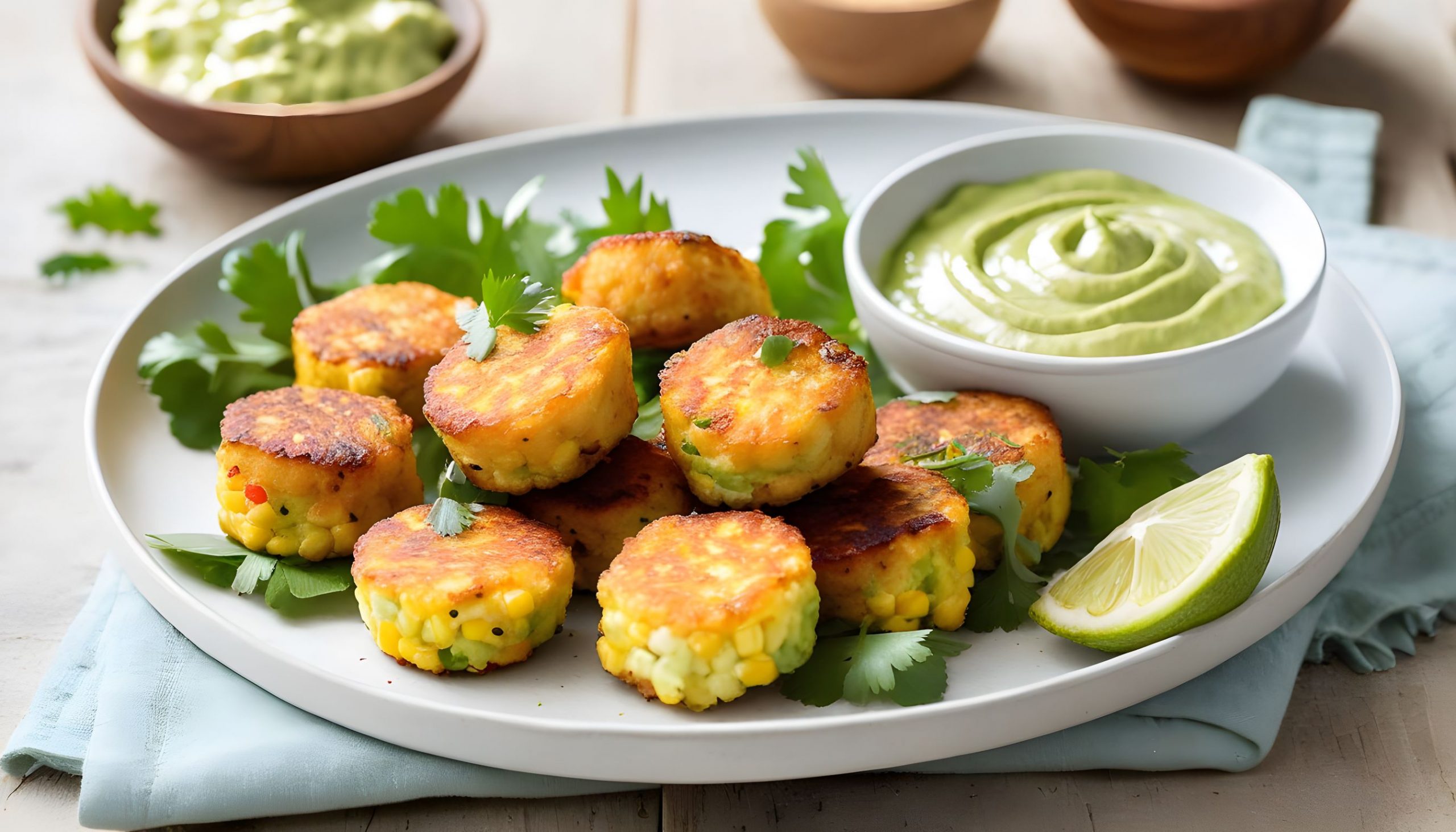 Haloumi and Corn Fritter Bites with Creamy Avocado Dip | veg recipes ...