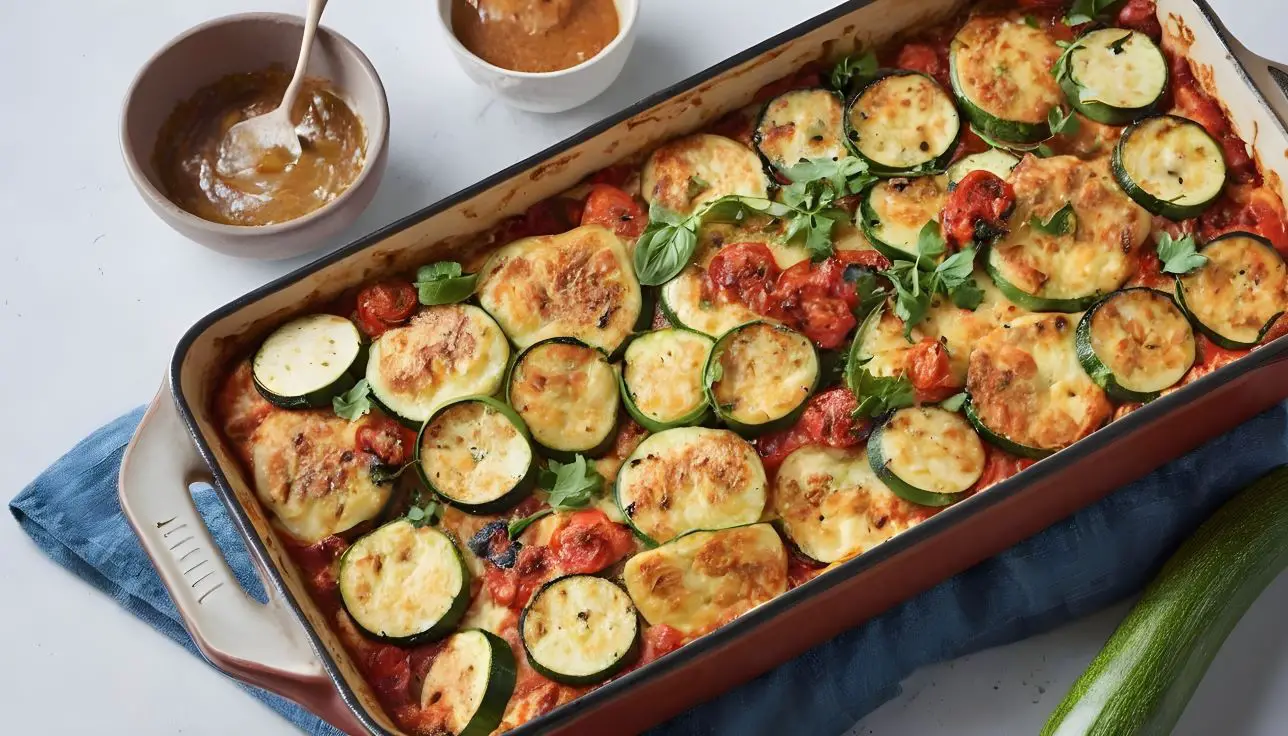 Tomato and Halloumi Bake with Courgette | veg recipes Kitchen